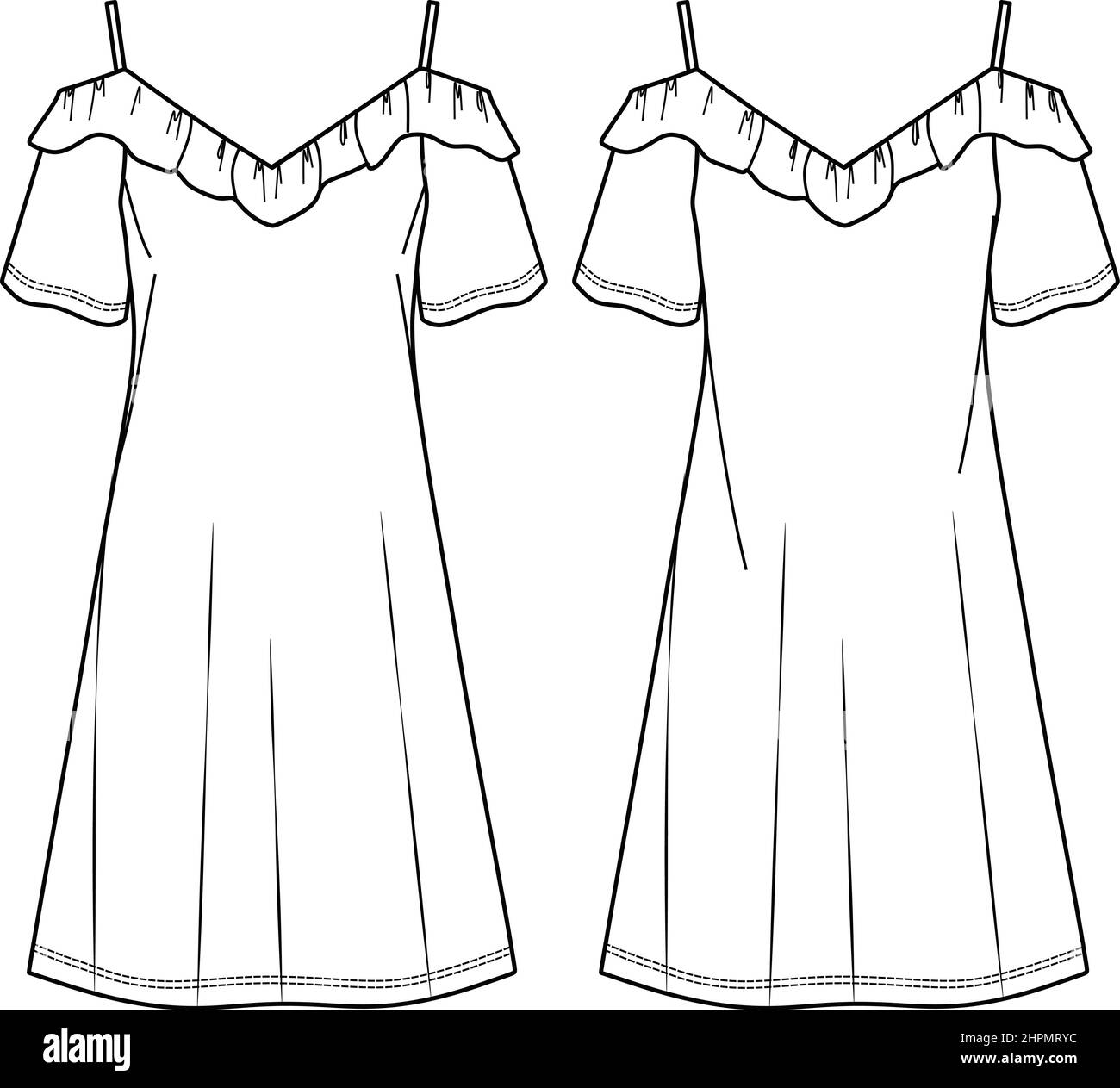 Vector woman summer dress fashion CAD, dress with shoulder straps ...