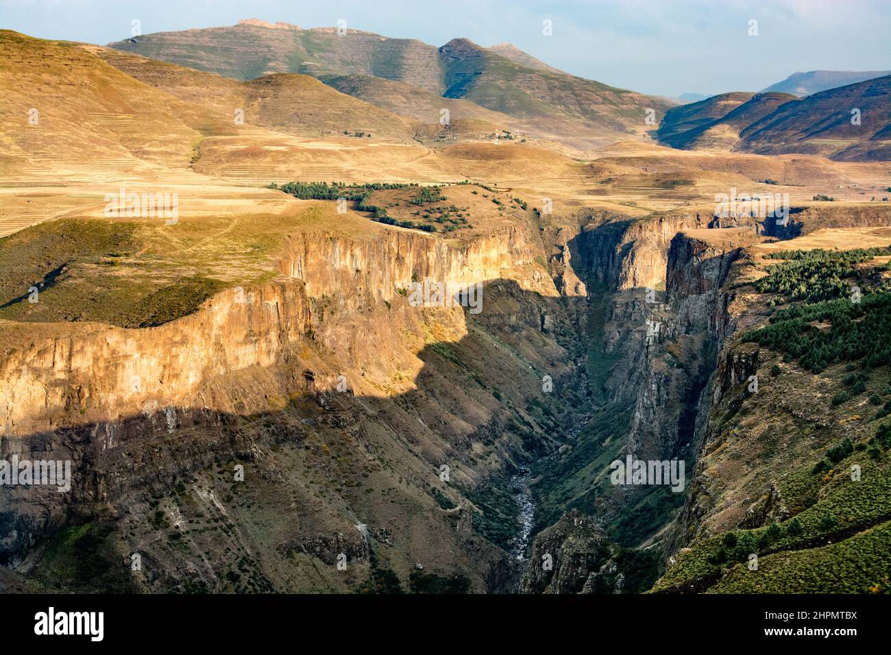 Travel to Lesotho. A view of the Maletsunyane River Canyon in the ...