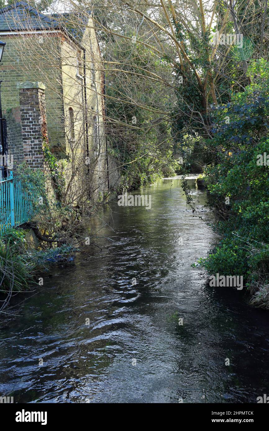 River Dour flowing through Dover looking south from Pencester Gardens ...