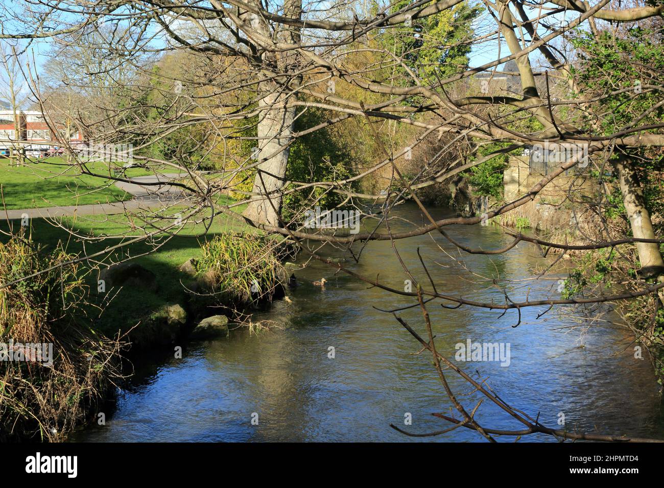 River dour flowing through Pencester Gardens, Dover, Kent, England ...
