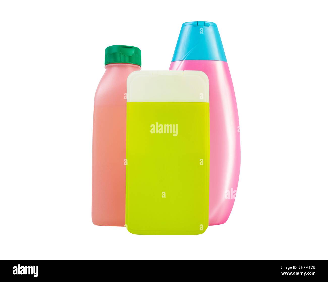 Isolated photo of blank multi colored shampoo bottles on white ...