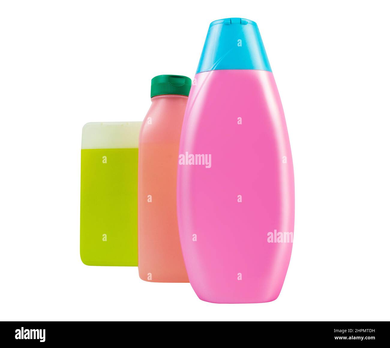 Isolated photo of blank multi colored shampoo bottles on white ...