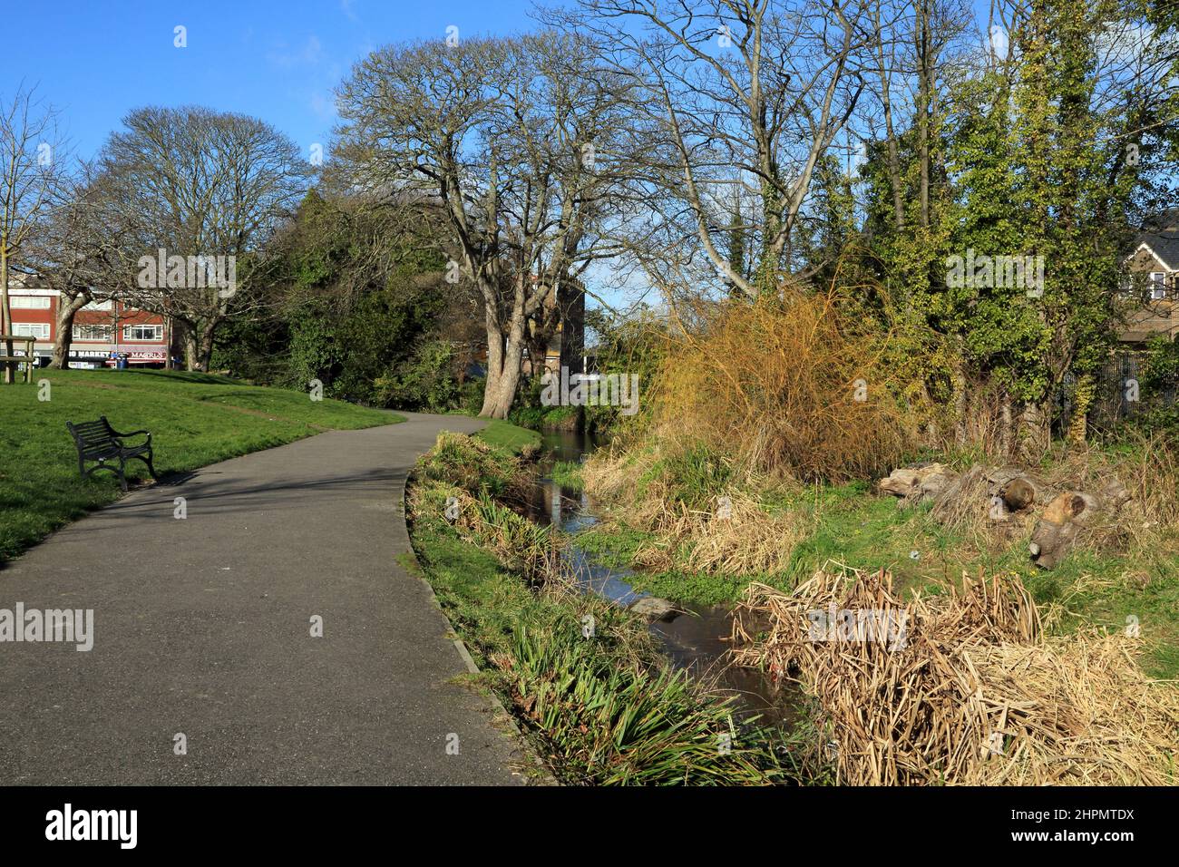 Footpath and River Dour flowing through Pencester Gardens, Dover, Kent ...
