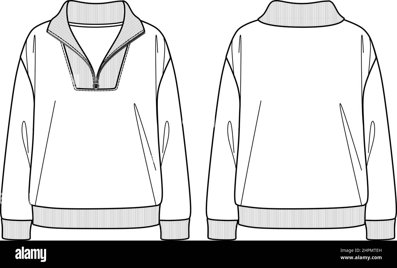 Vector unisex sweatshirt fashion CAD, woman sweatshirt with rib and zip ...