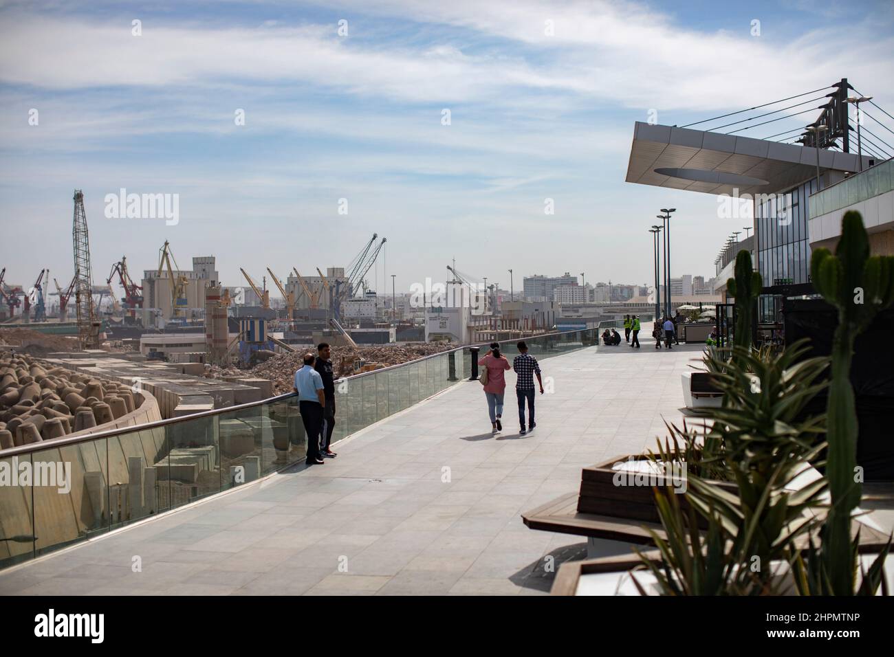 Pedestrian promenade along the Port of Casablanca, Morocco, North ...