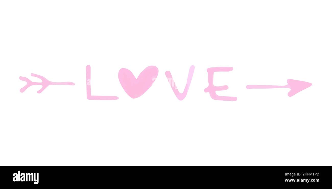 Handwritten love word. Arrow and heart shape. Marker lettering. Vector ...