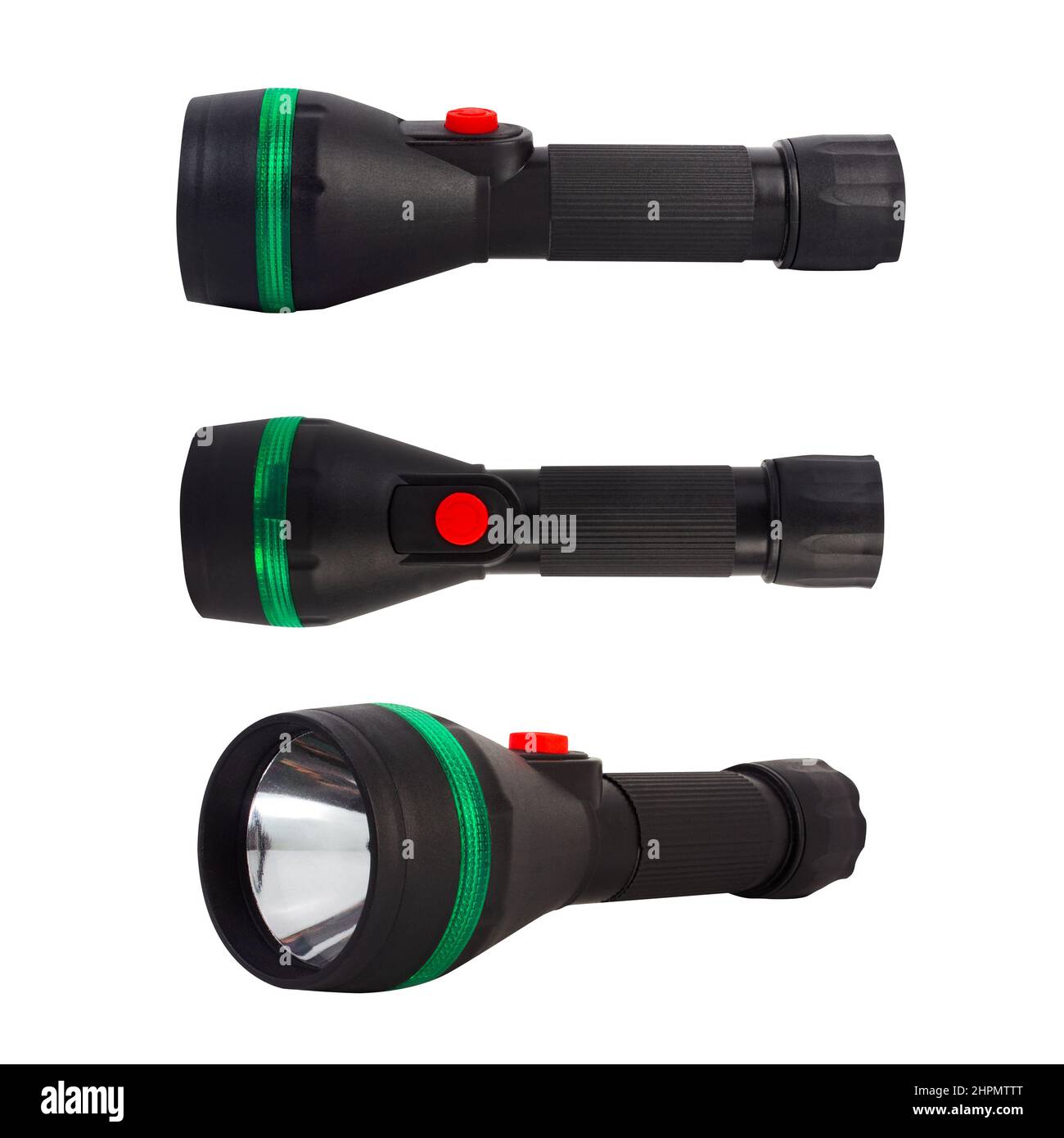 Isolated photo of black colored plastic flashlight on white background ...