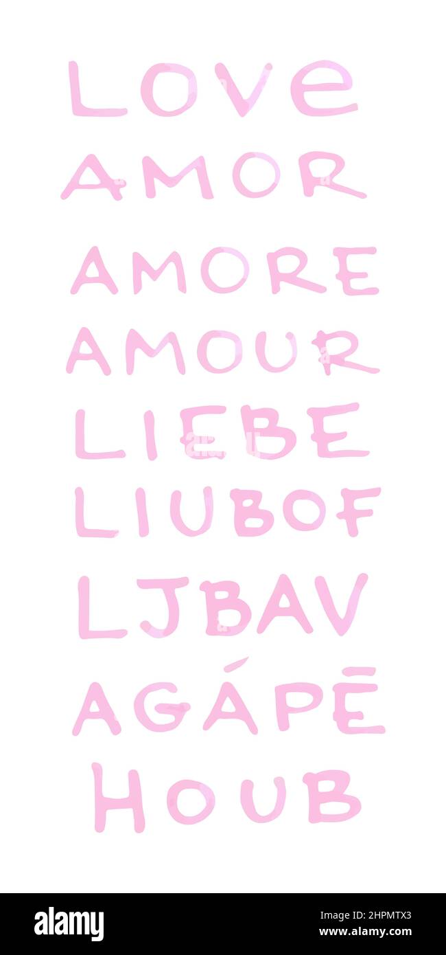 Handwritten love word set. Marker lettering. Love in different ...