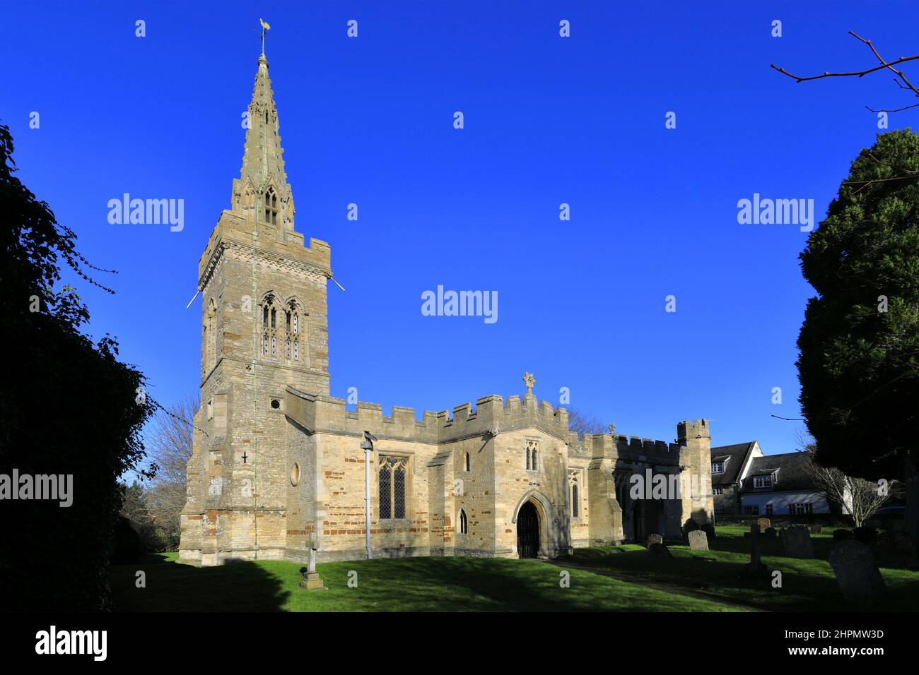 St Lawrence church, Wymington village, Northamptonshire; England; UK ...