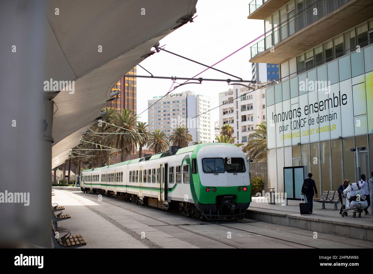 Casa Port train station rail yard and passenger platform in Casablanca ...