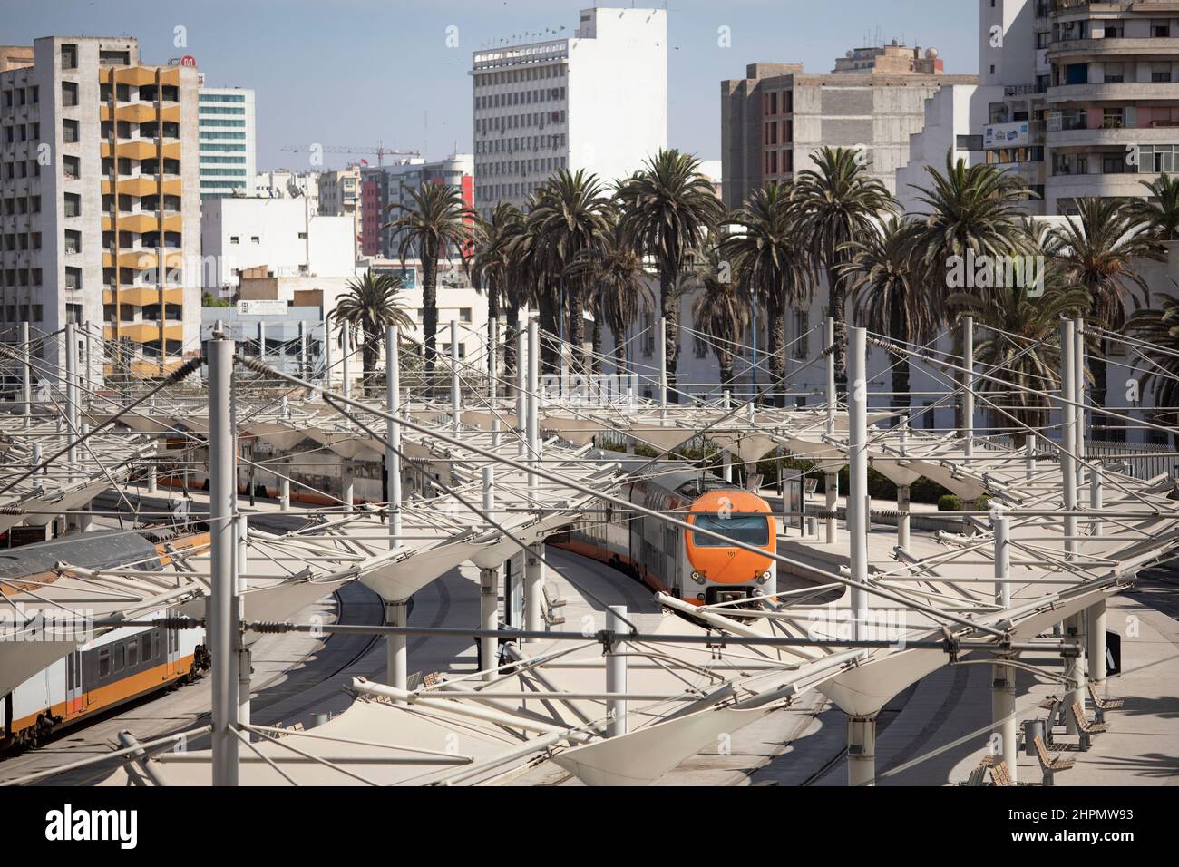 Casa Port train station rail yard and passenger platform in Casablanca ...