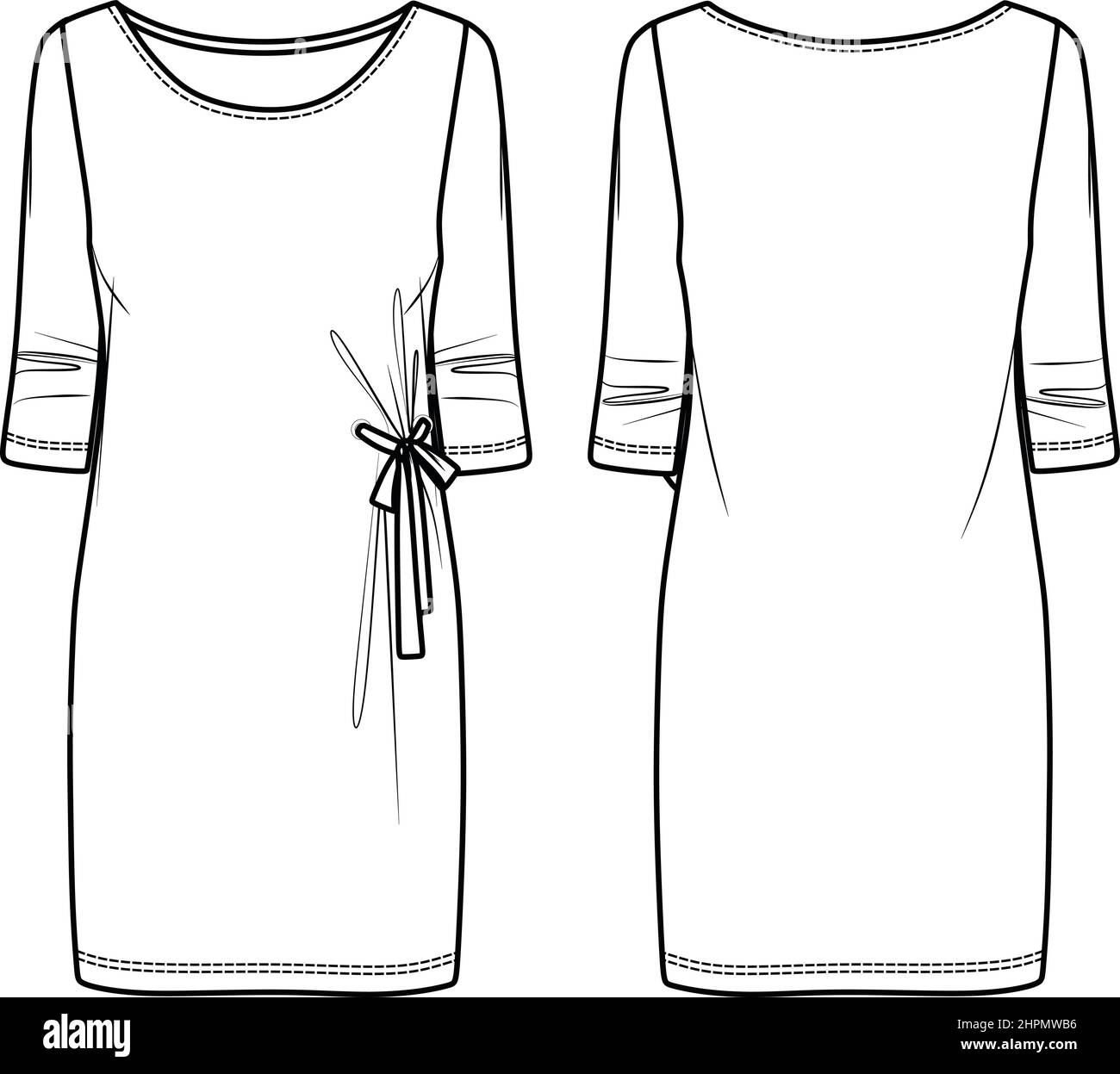Vector round neck long sleeved dress fashion CAD, slim fit mini dress ...