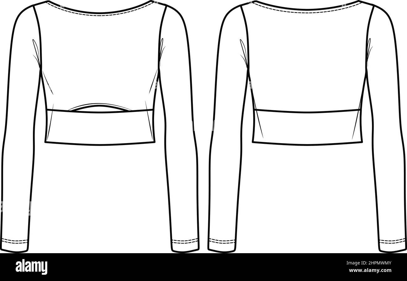 Vector cut out long sleeved t shirt fashion CAD, woman winter boat neck ...