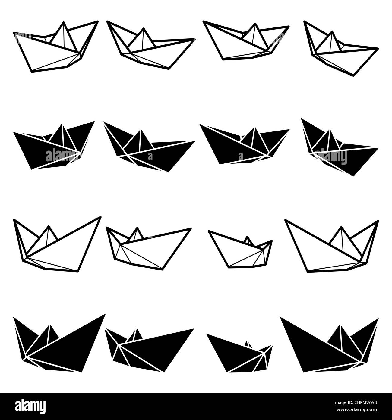 Set of vector illustrations of paper boat icons. Outline simple and ...