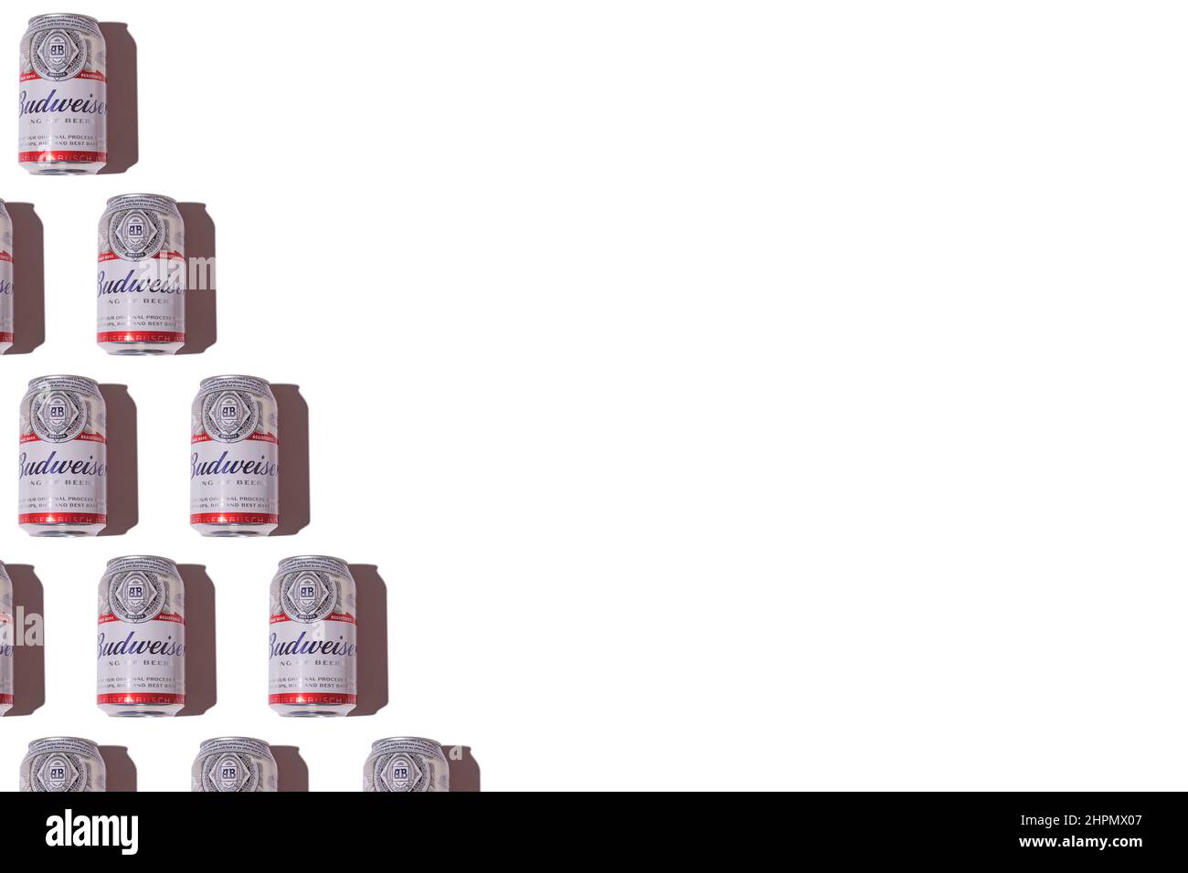 Budweiser american beer cans pattern with hard shadow, on the left side ...