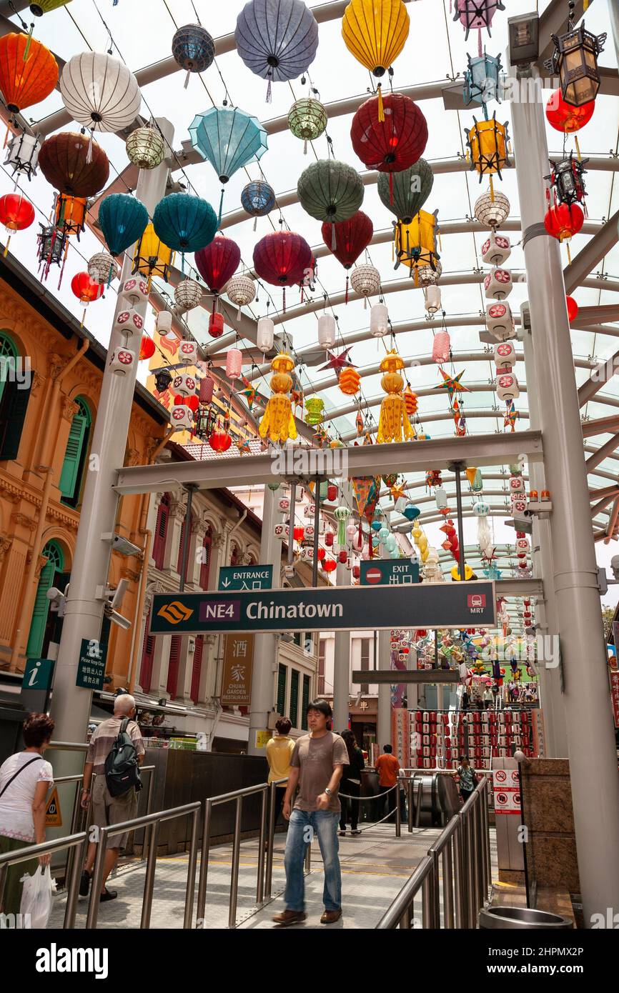 Singapore - September, 2010: Entrance to Chinatown subway MRT station ...