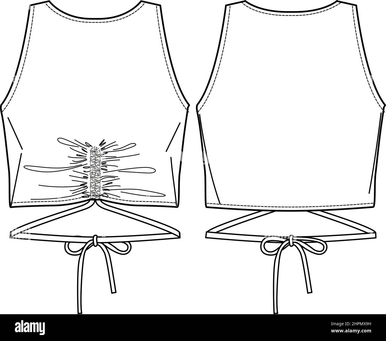 Vector summer tank top fashion CAD, sleeveless woman crop top with ...