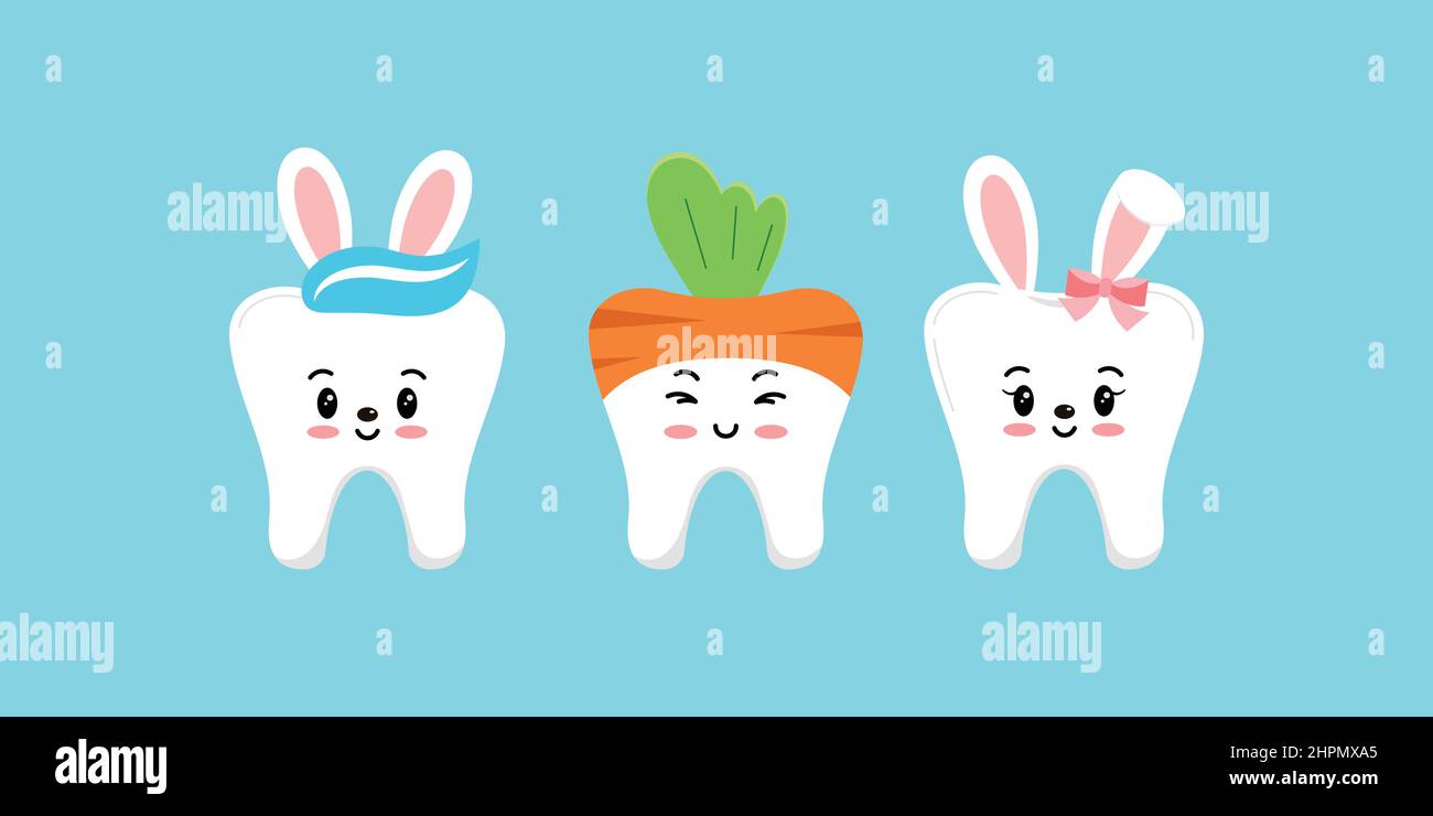 Easter teeth bunny rabbit and carrot dental icon set isolated Stock ...