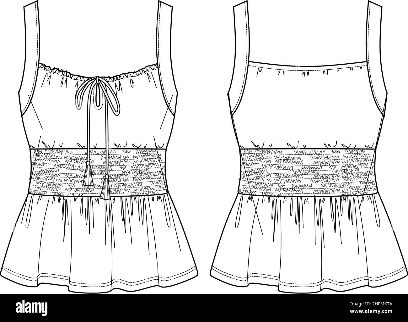 Vector sleeveless top fashion CAD, woman blouse with smocked detail ...