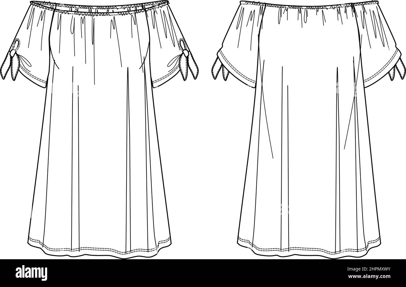 Vector off-shoulder dress fashion CAD, woman mini dress technical ...