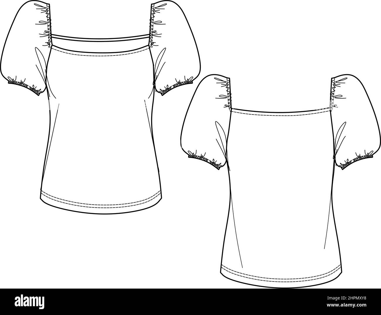 Woman blouse sketch, blouse CAD, top sketch for woman, blouse drawing ...