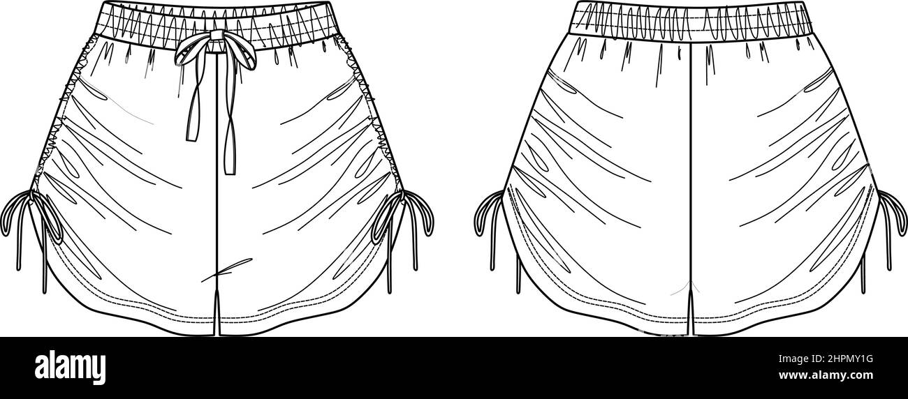Vector summer short fashion CAD, woman mini short with gathering detail ...