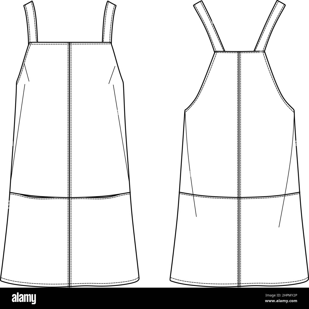 Vector dungaree dress fashion CAD, woman mini dress technical drawing ...