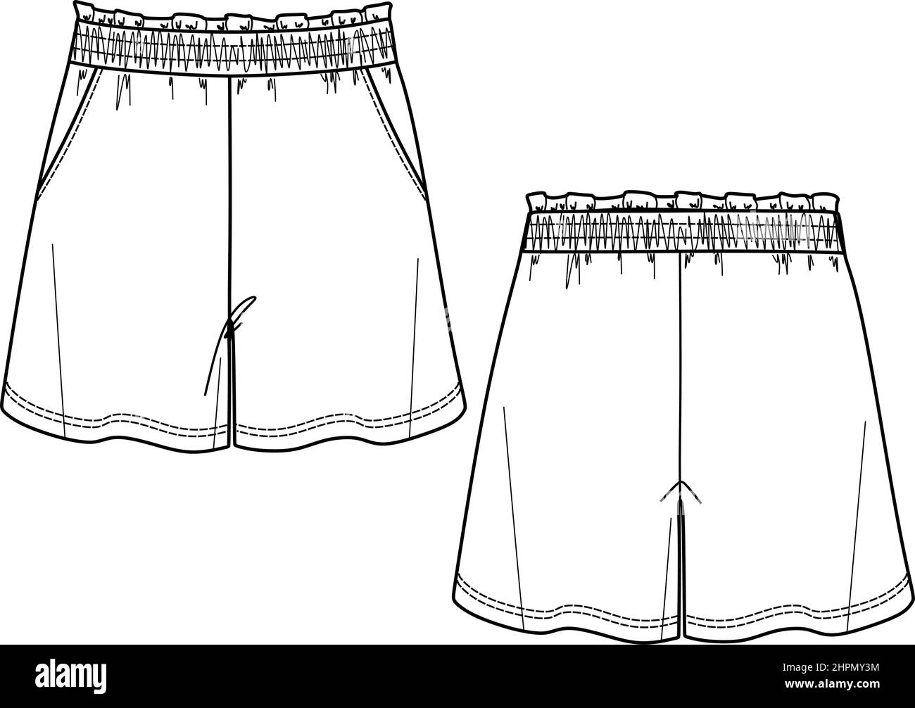 Fashion technical sketch of women shorts with pockets in vector graphic ...