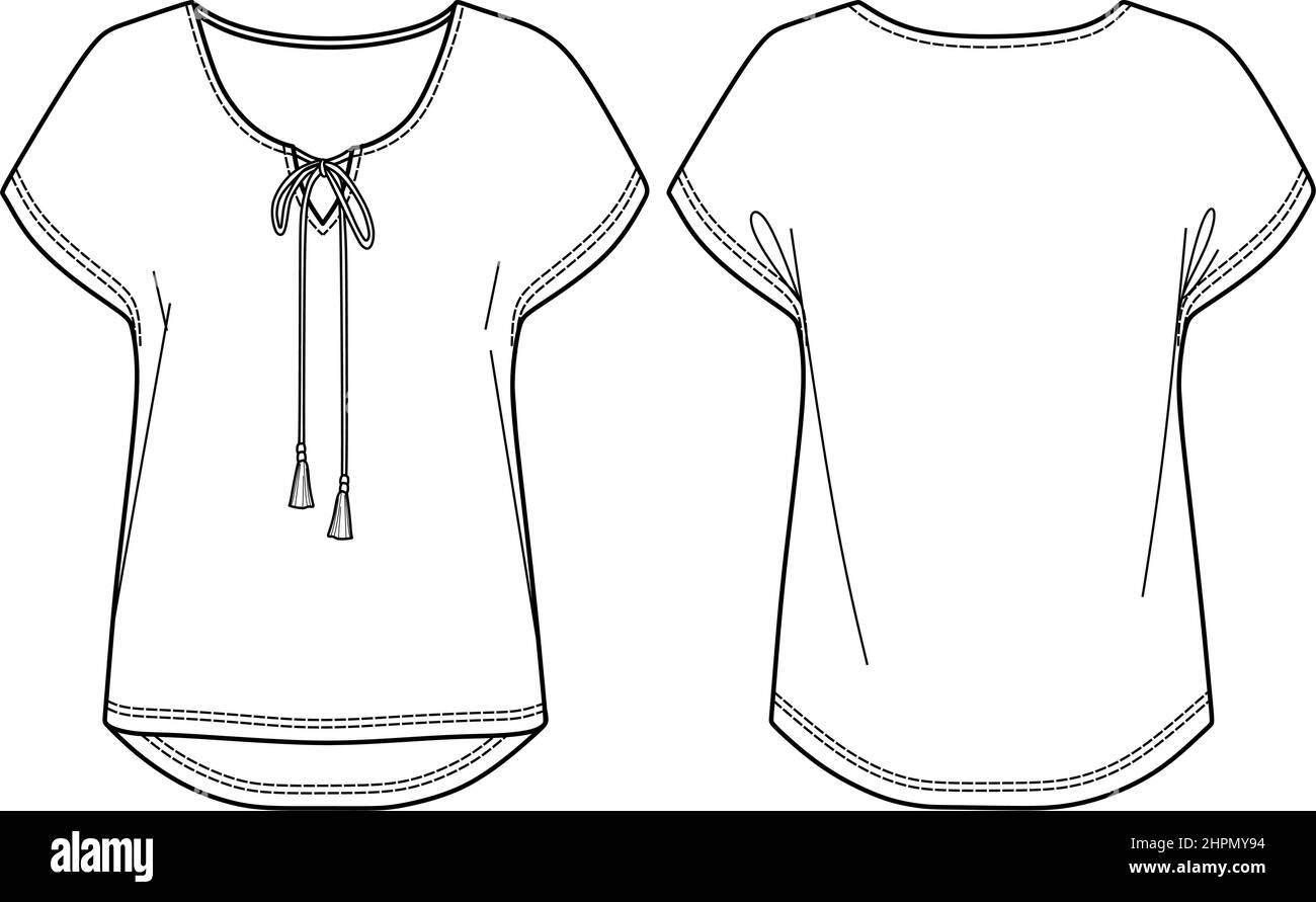 Vector woman top fashion CAD, basic woman t shirt technical drawing ...