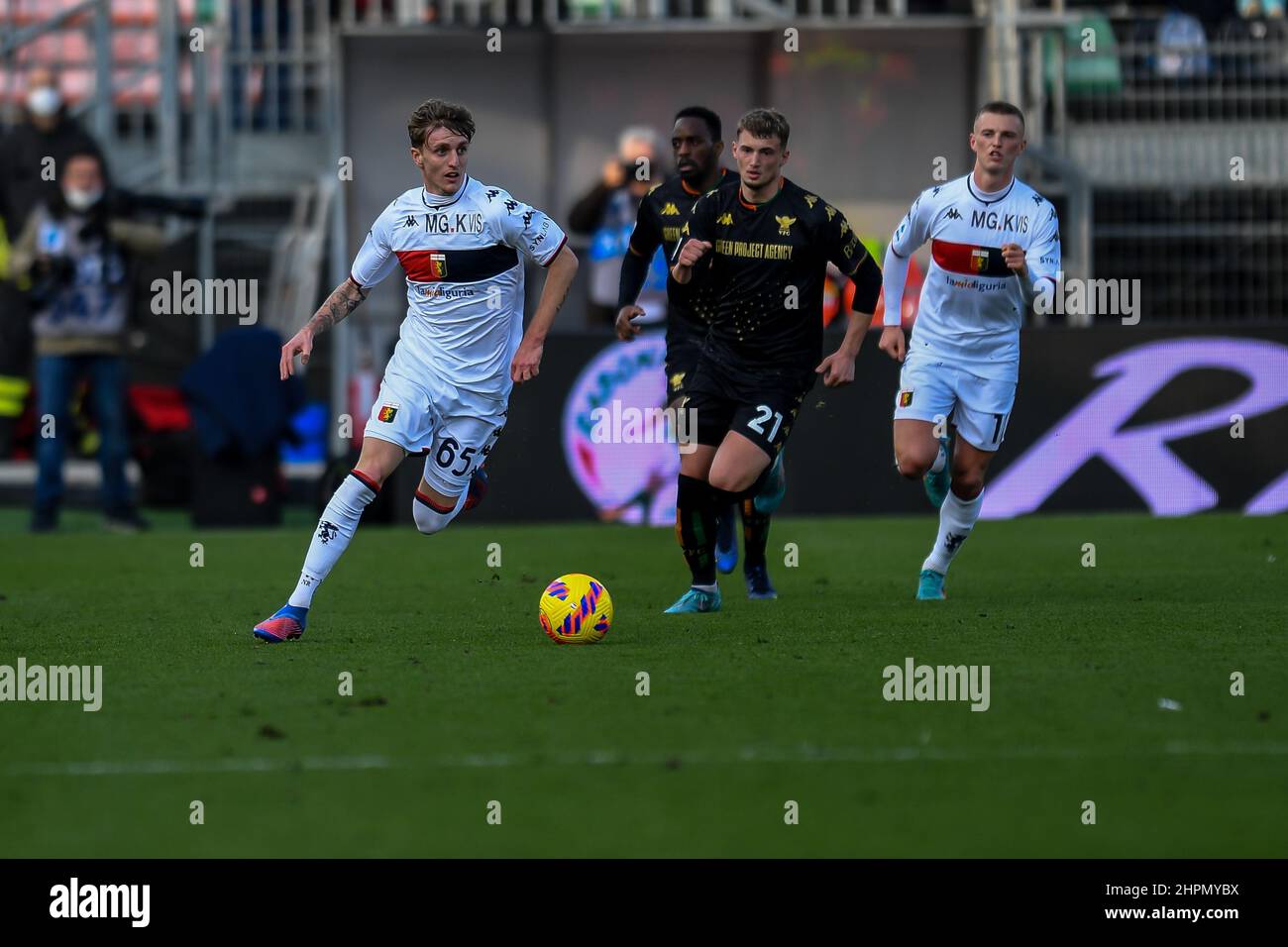 Venice, Italy. 20th Feb, 2022. Genoaâ€™s Nicolo Rovella and Veneziaâ€™s ...