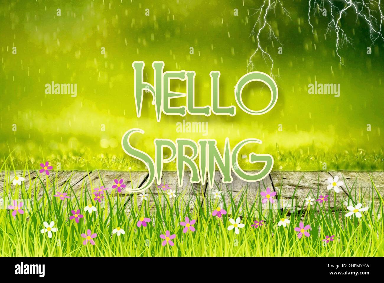 Hello spring background with flowers and butterflies Stock Photo - Alamy