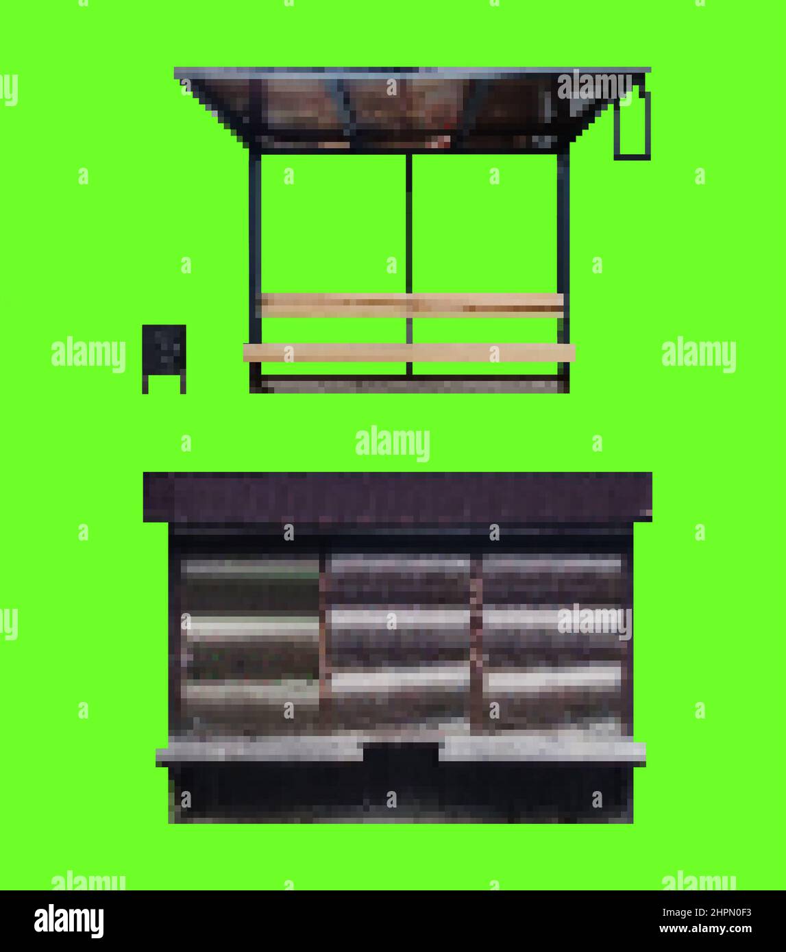 Pixel artwork illustration of street metal booth and modern bus stop on ...