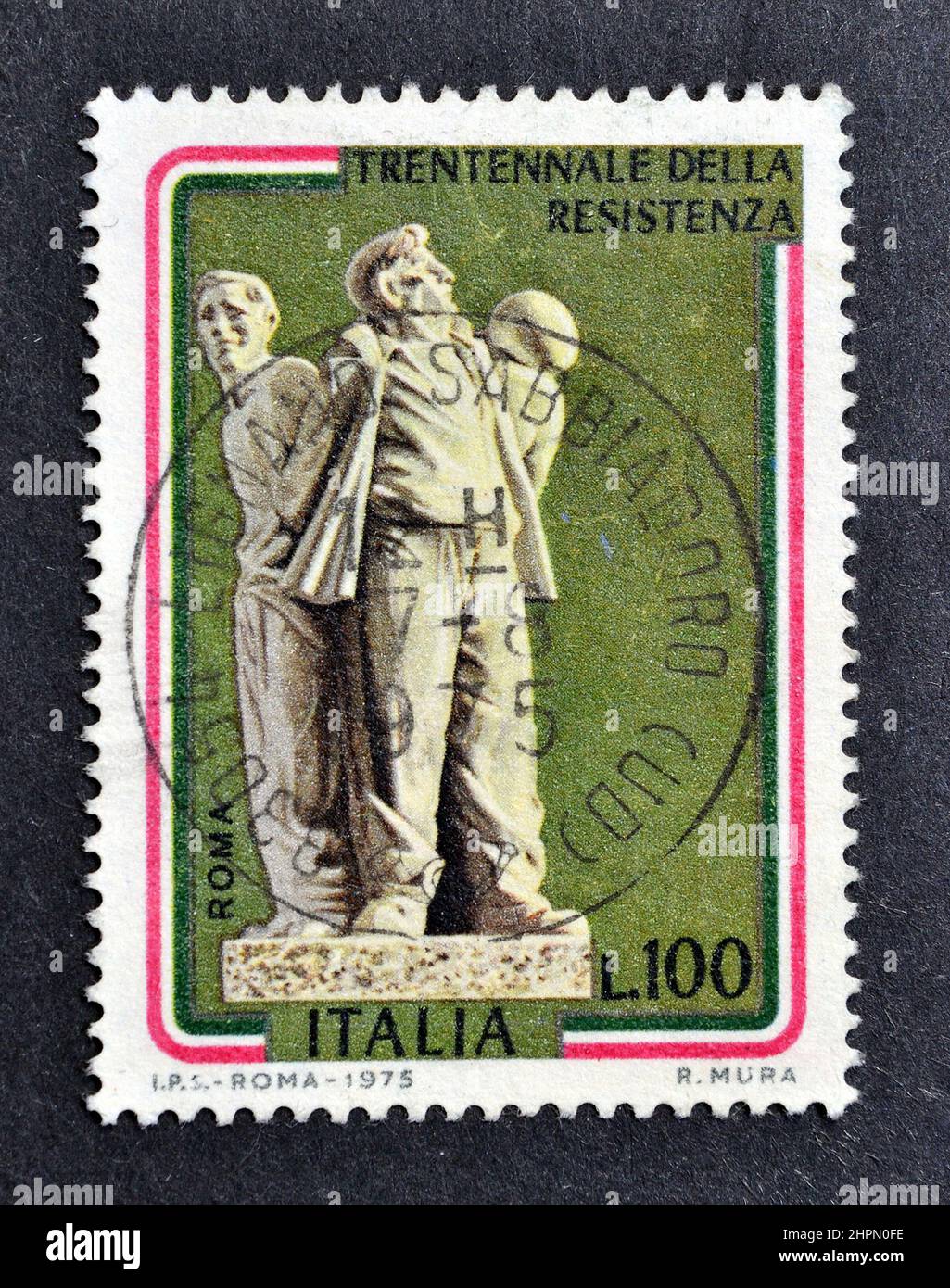 Cancelled postage stamp printed by Italy, that shows "Martyrs of ...