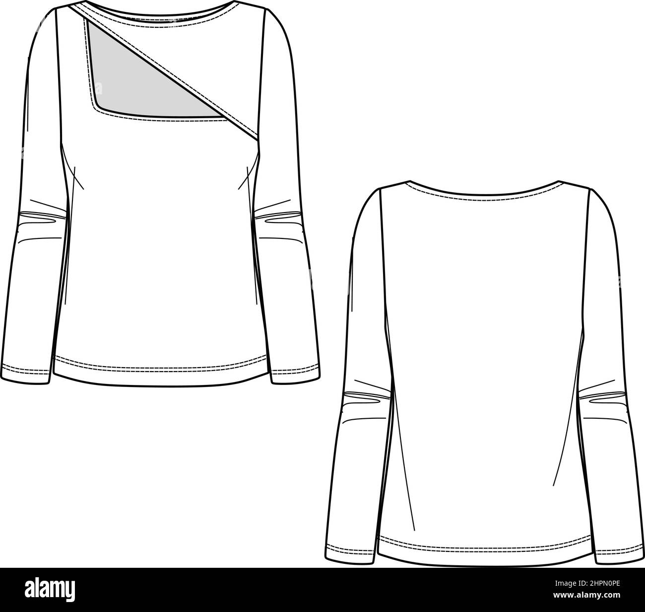 Vector cut out long sleeved t shirt fashion CAD, woman winter boat neck ...