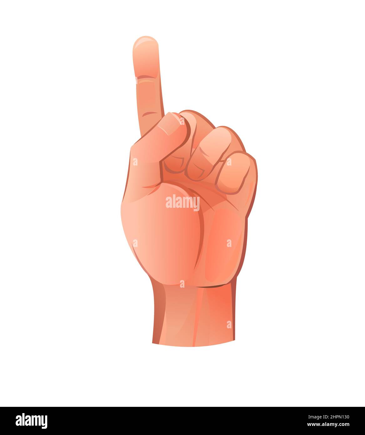 Palm of hand raised up with one finger. Object isolated on white ...