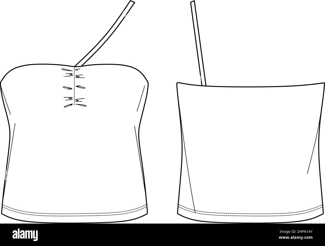 Vector strapless top technical drawing, women crop top with straps ...