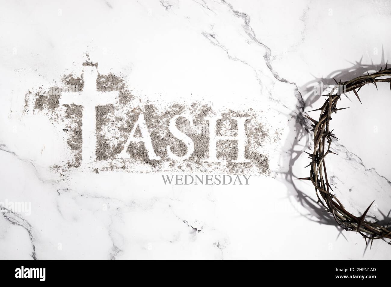 Ash wednesday, crucifix made of ash, dust as christian religion. Lent ...