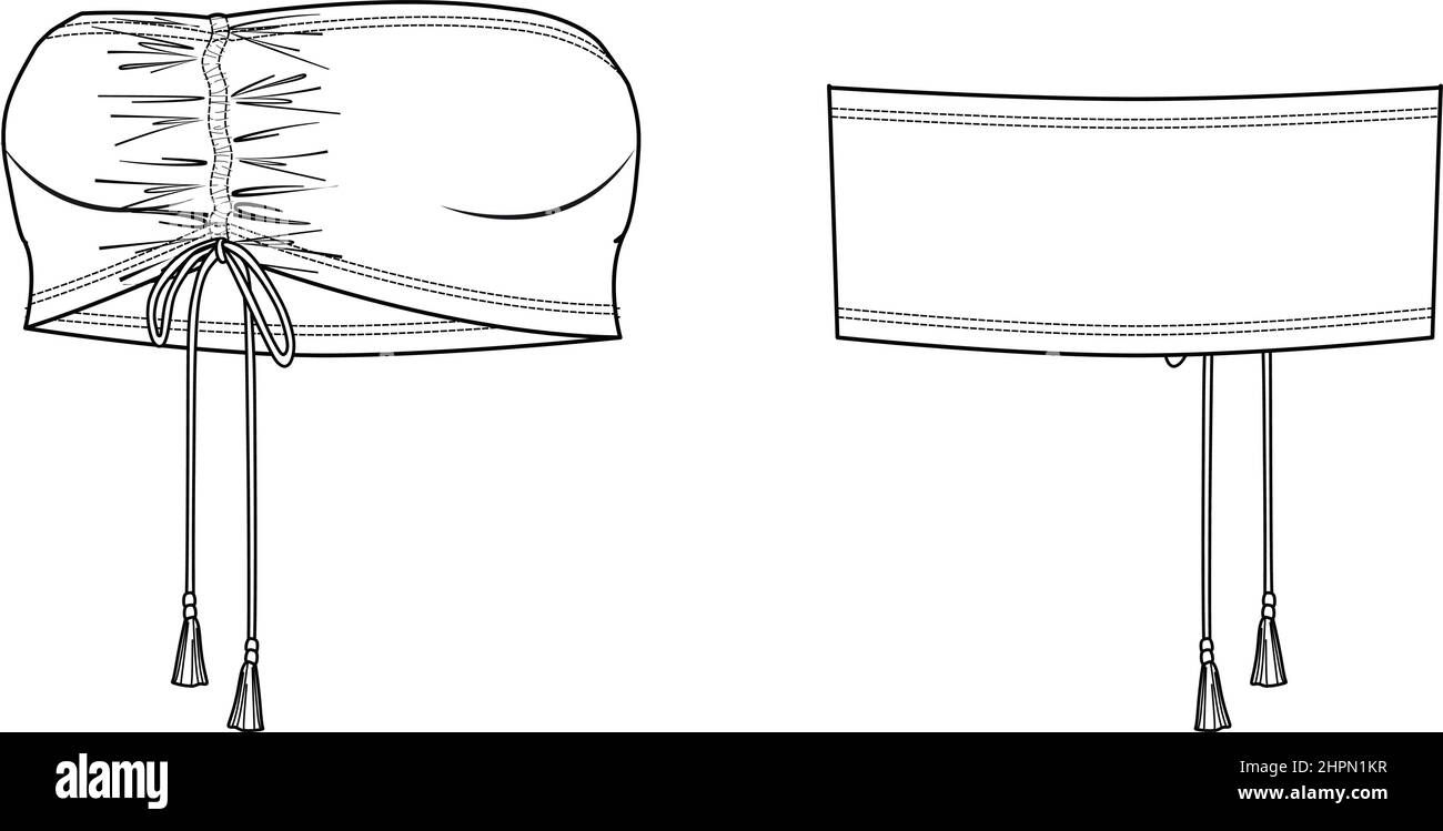 Vector strapless top technical drawing, women crop top with gathering ...