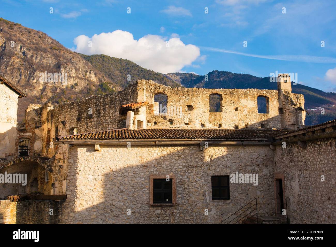 The medieval 12th century Beseno Castle in Lagarina Valley in Trentino ...