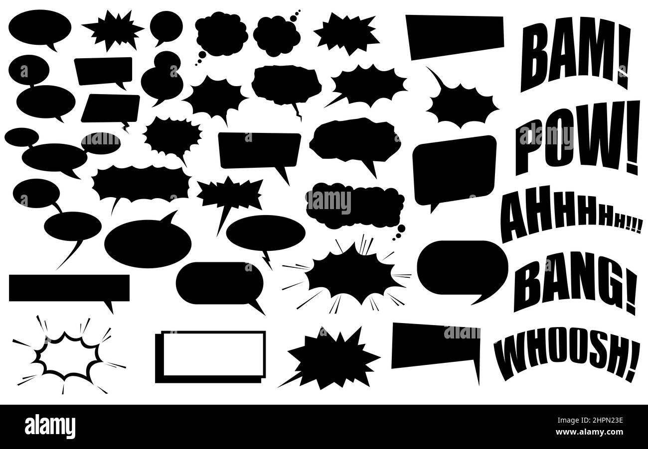 Isolated artwork illustration of black colored various comic style ...