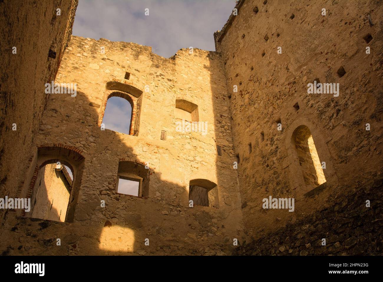 The medieval 12th century Beseno Castle in Lagarina Valley in Trentino ...