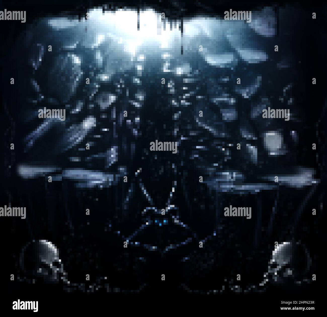 Pixel artwork illustration of 16 bit underworld hell abyss with demon ...