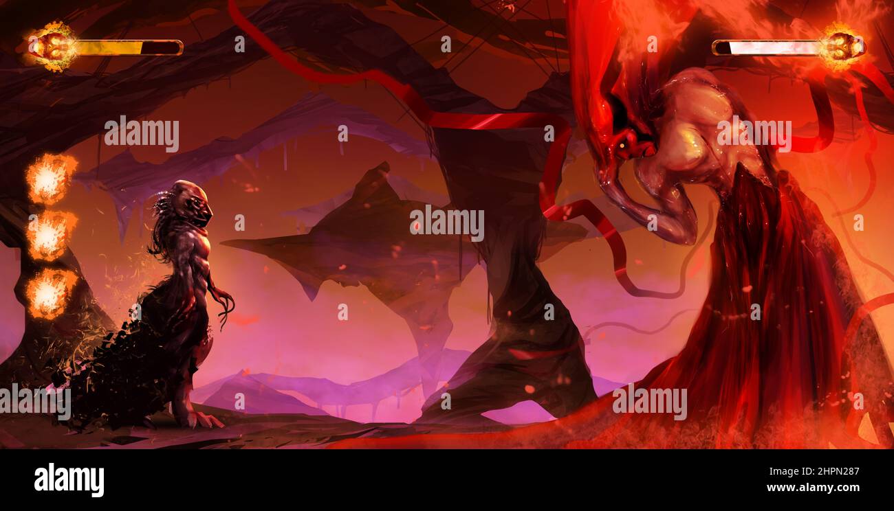 Artwork illustration of fantasy platformer game with monster ...