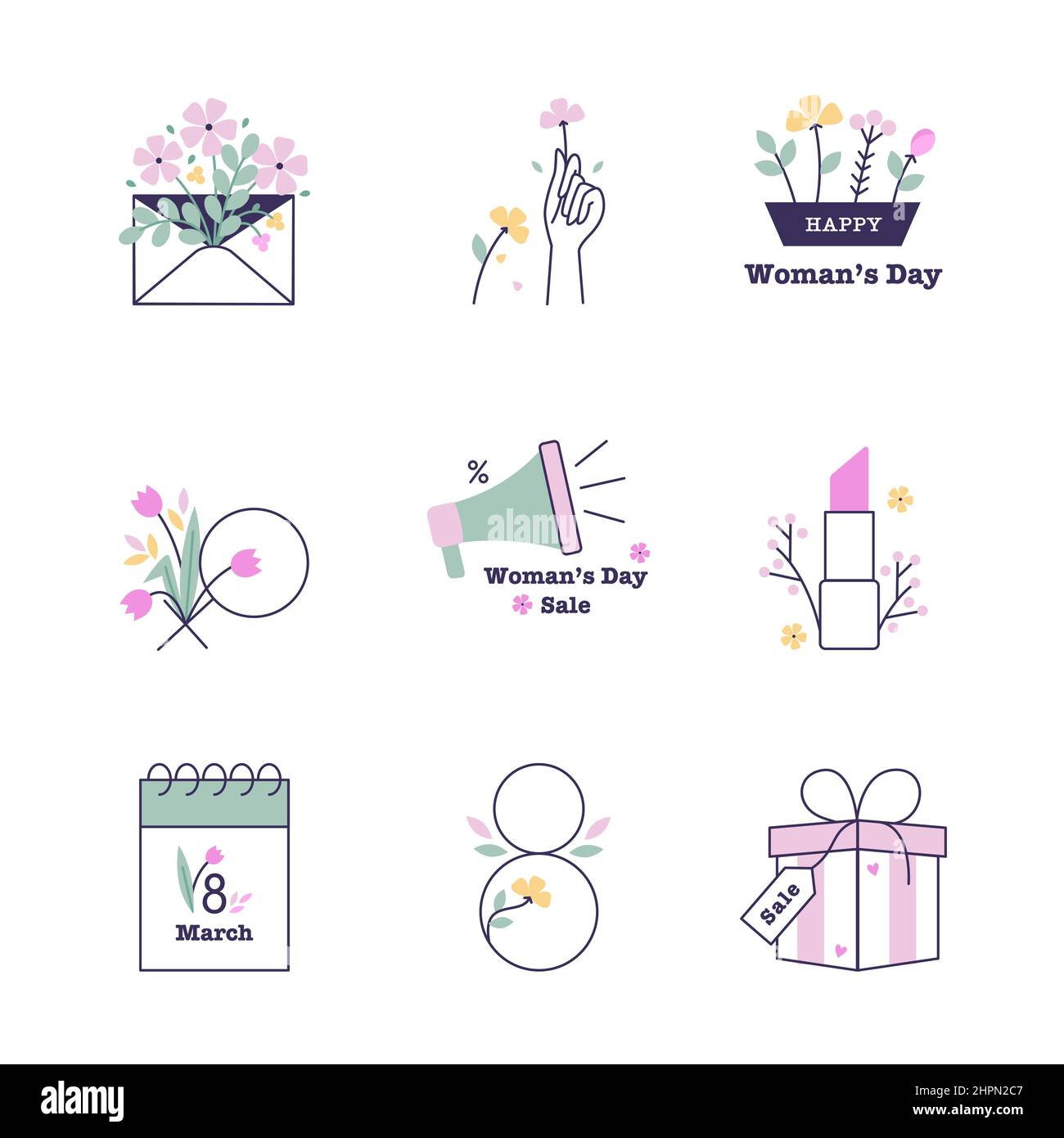 Vector illustration of 8th march icons on white background Stock Vector ...