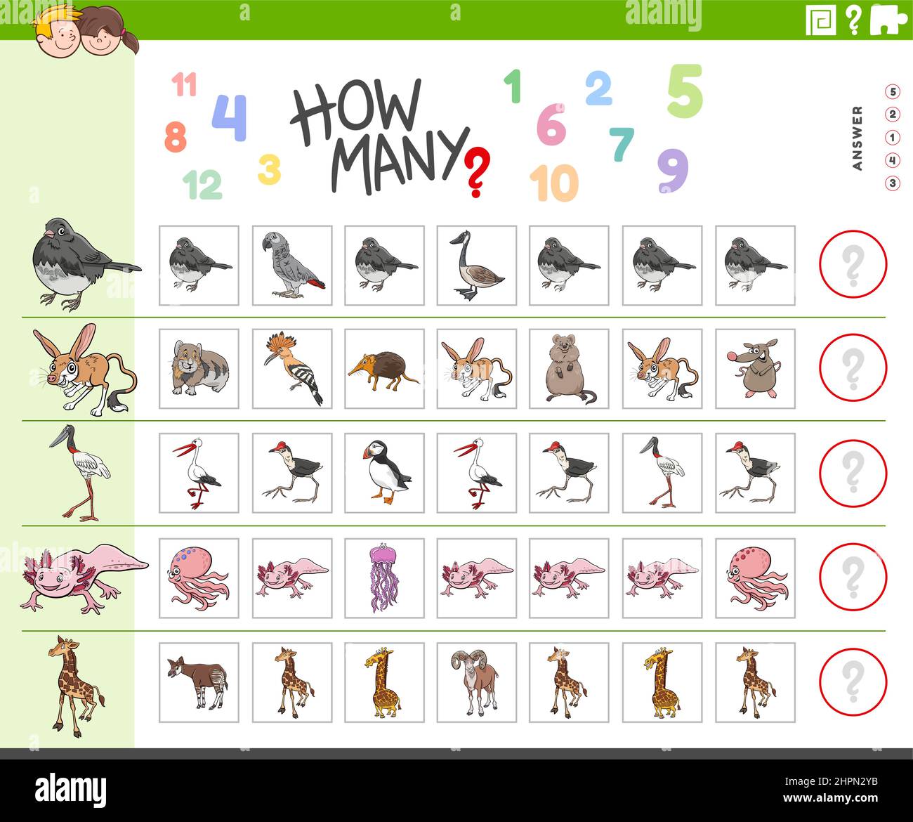 Illustration of educational counting game for children with cartoon ...