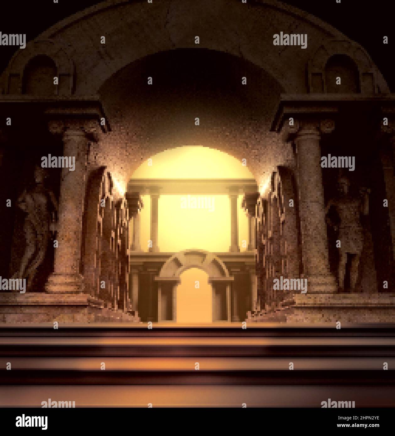 Pixel 3d render illustration of fantasy ancient greek temple with stone ...