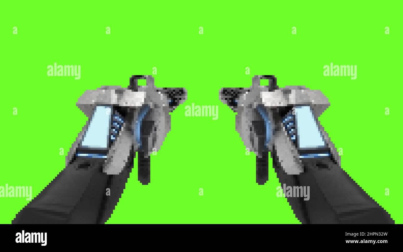 Pixel artwork illustration of first person view, vr sci-fi futuristic ...