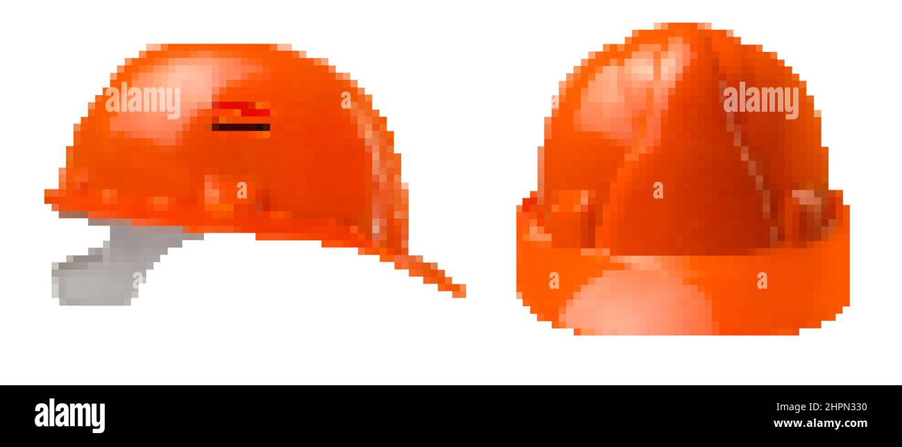 Pixel artwork illustration of 16 bit orange colored worker protective ...