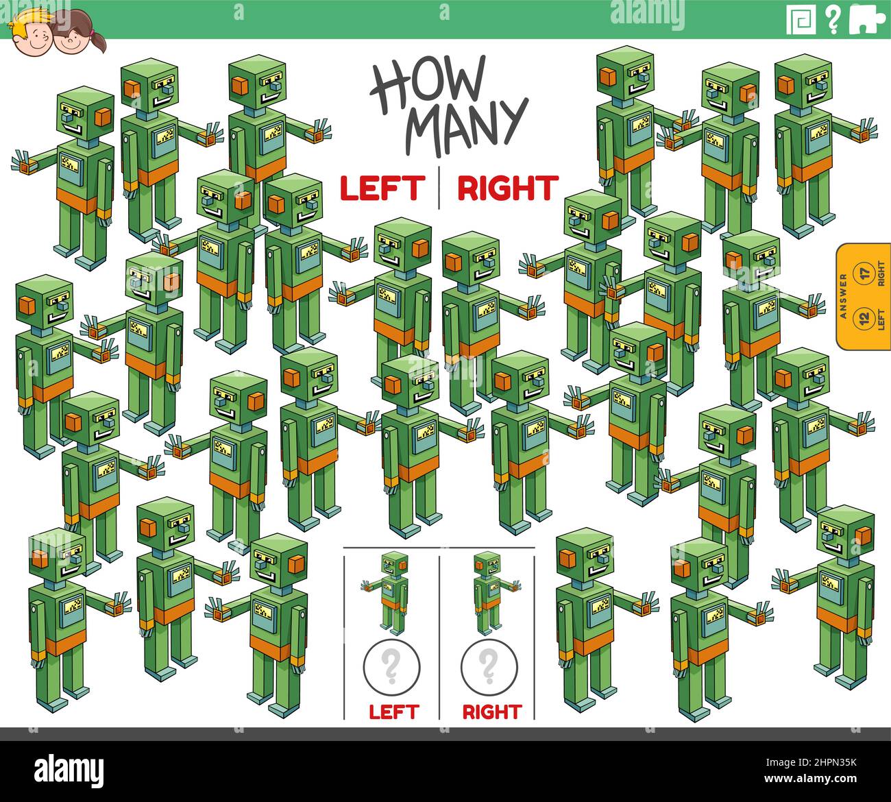 Cartoon illustration of educational task of counting left and right ...