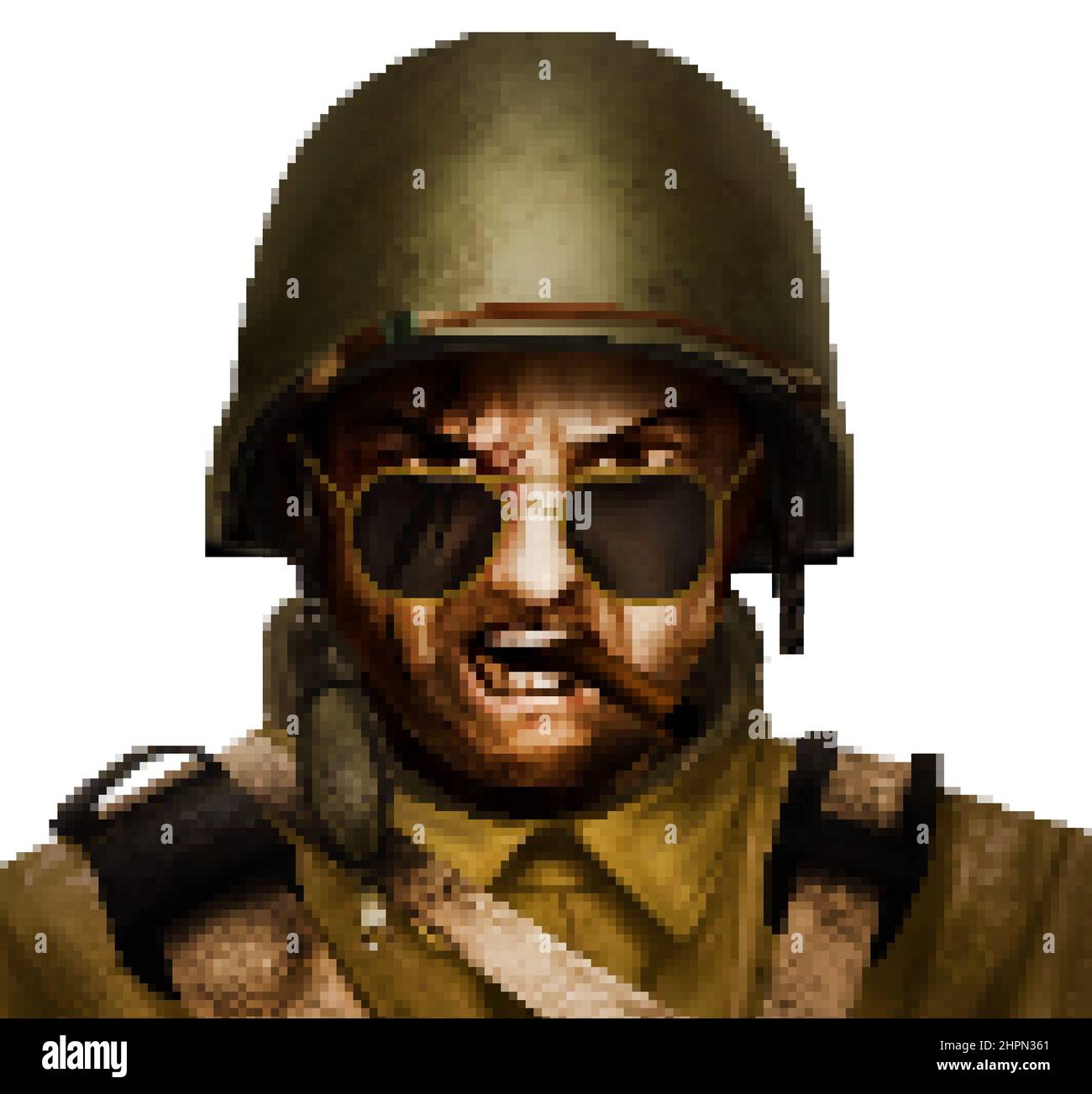 Pixel artwork illustration of american World War 2 soldier face with ...
